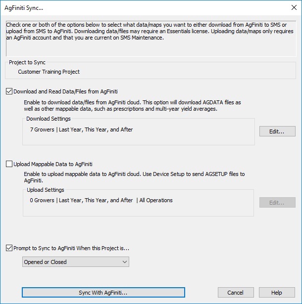 SMS and AgFiniti Sync Process