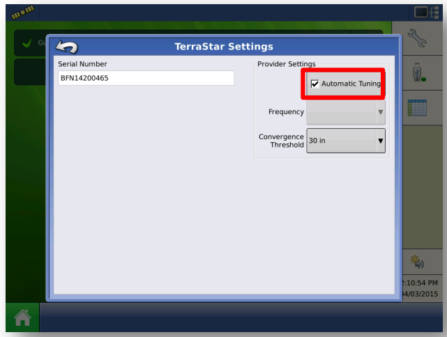 Configuring Display for TerraStar Subscriptions