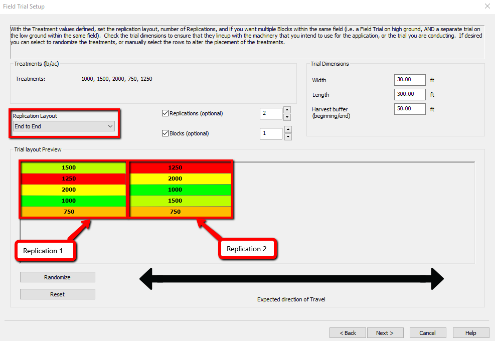 In the Field Trial Setup window you will set the trial dimensions ...